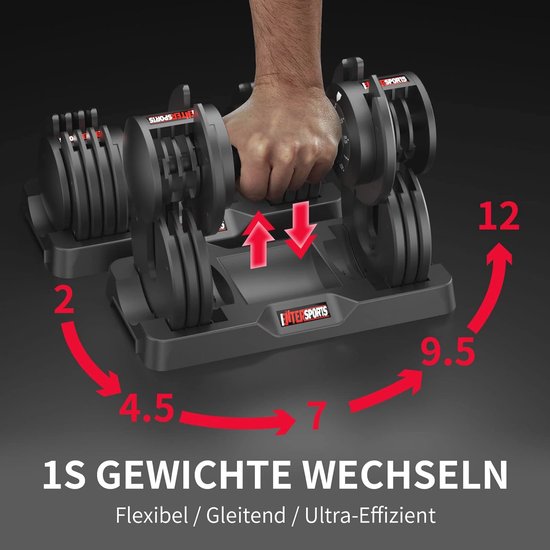 Verstelbare Halters 2x 12 kg - Ruimtebesparende Halterset voor Thuis en ...