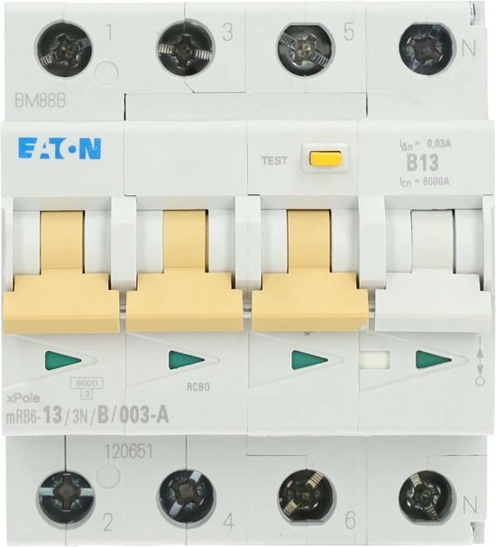 Eaton aardlekautomaat 3-polig+nul 13A B-kar 30mA (120651) | bol