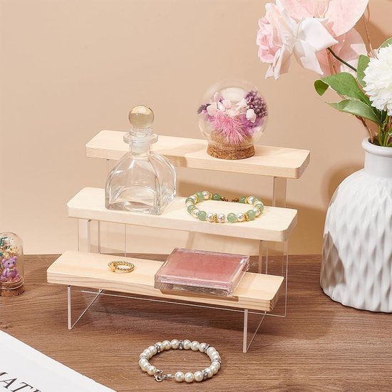 3-Tier Rustieke Hout Acryl Display Stand - Cijfers Display Risers ...