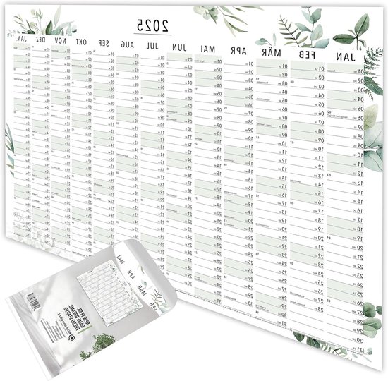 Jaarplanner 2025 Wandkalender Groot formaat Eucalyptus Greenery - 80 x ...