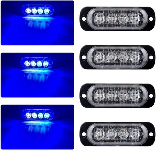 Ultra Thin 4LED Blue Emergency Warning Lights - Danger Flashing Strobe ...