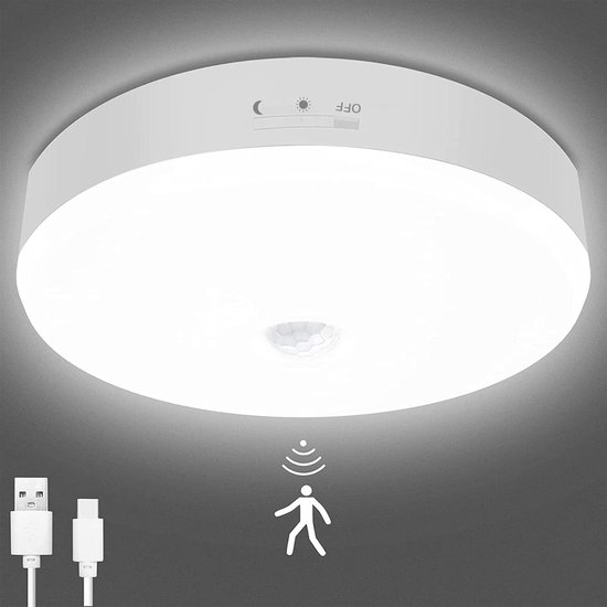 Bewegingsmelder acculamp 300 lumen 5000 K - USB oplaadbaar - LED ...