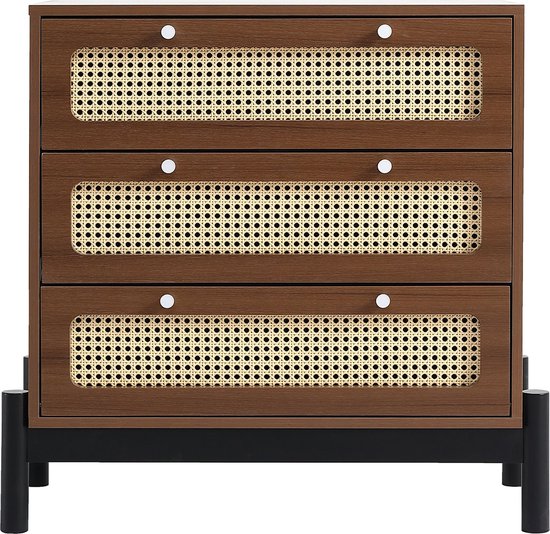 Merax Klassieke Dressoir - 3-Ladenkast met Rattan Ladefronten ...