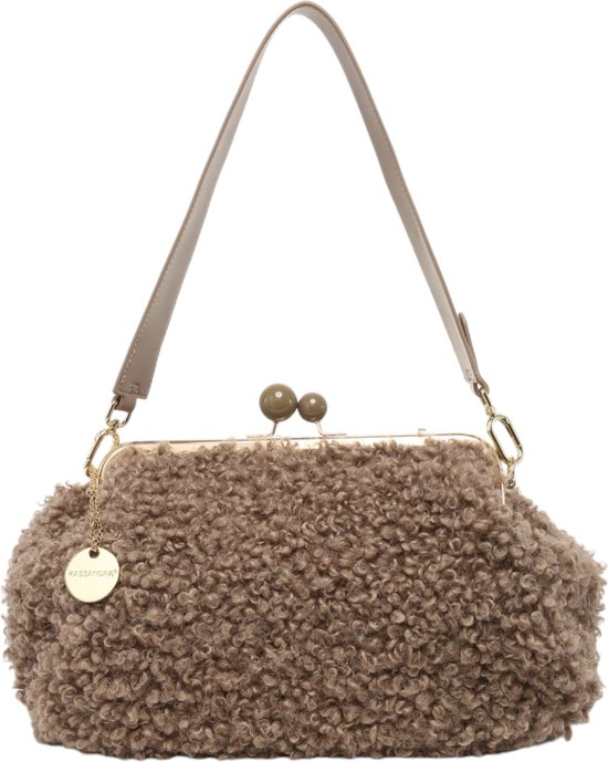 Kassandra & Co - beugeltas - handtas - crossbody - teddy - taupe | bol