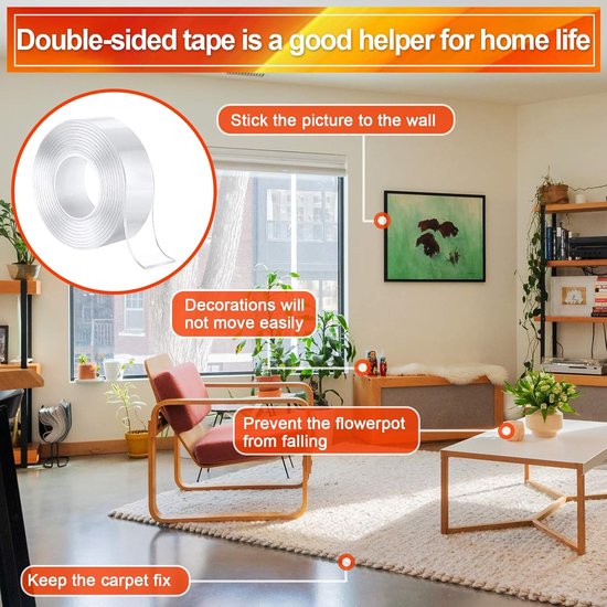 Nano Tape - Klussen - Dubbelzijdig Plakband Extra Sterk - Sterke kleefkracht -... | bol