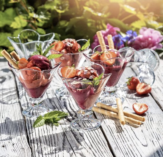 IJsbekerset, ijsschalen, dessertglazen met voet voor ijs, desserts ...