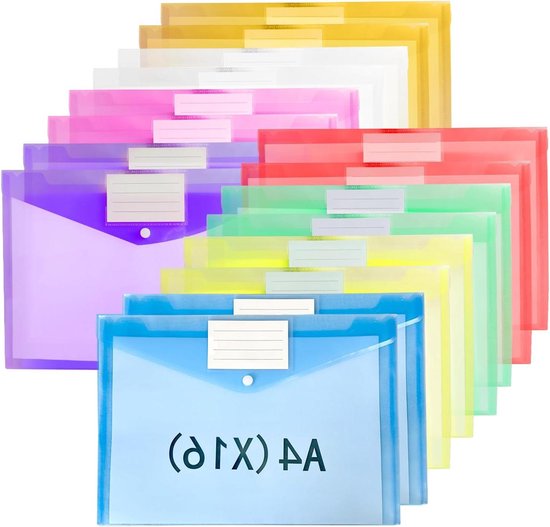 16 Pack Plastic Document Bestanden Mapjes - A4 Formaat - Met Etiket ...