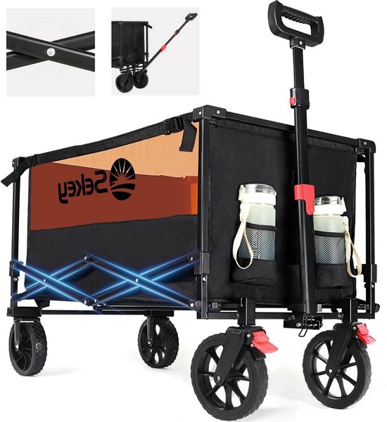 Opvouwbare Bolderwagen met rem - 160L 150KG draagvermogen - ruw terrein ...