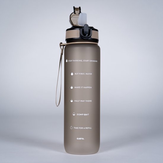 Motivatie drinkfles Gusta - Taupe - 1 liter waterfles - Herbruikbaar ...