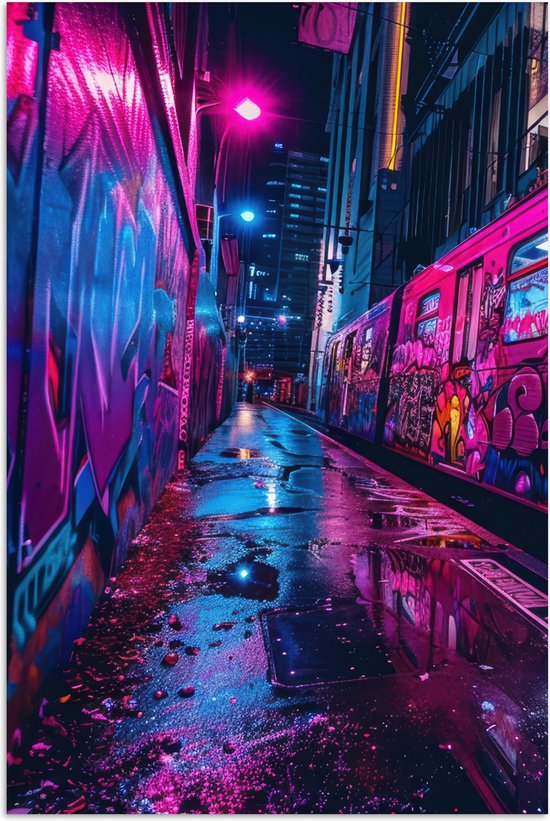 Poster 60x90 cm - Stad - Neon - Nacht - Roze - Graffiti - Posters ...