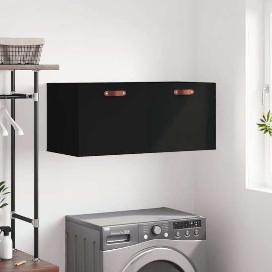 Bewerkt Houten Wandkast 80x365x35 cm - Zwart - Hal Bijzetkast ...