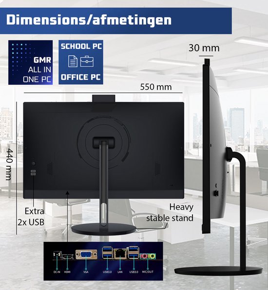 GMR All in One Desktop Computer met snelle Intel i7 | 24 Inch HD Scherm ...