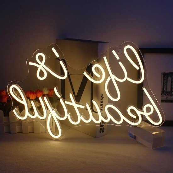 Neon Sign Wit LED - Life is Beautiful Light Up Signs voor Slaapkamer ...