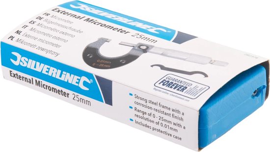 Silverline Externe micrometer - geëmailleerd - 0-25 mm bereik - 0,01 mm ...