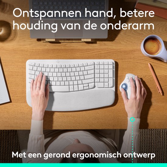 Logitech Ergo M575S - Draadloze ergonomische muis - Bluetooth - Pale ...