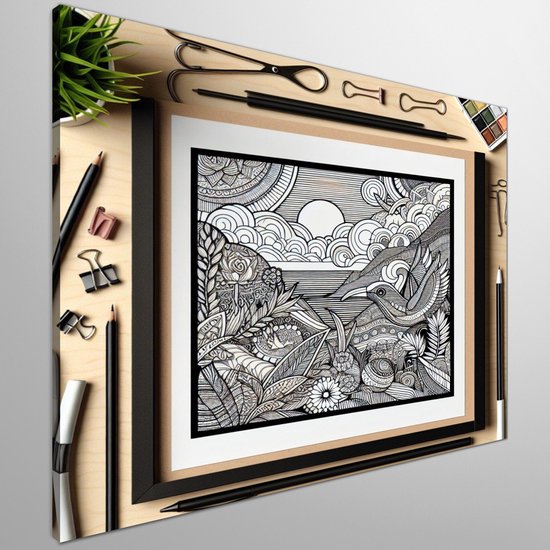 Line art landschap schilderij | The Linear Reverie: A Tapestry of ...