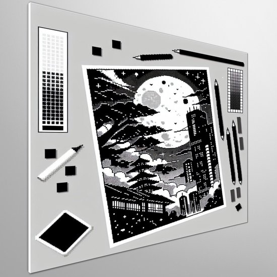 Pixel art zwart wit schilderij | Monochrome meesterwerk: Een duik in de ...
