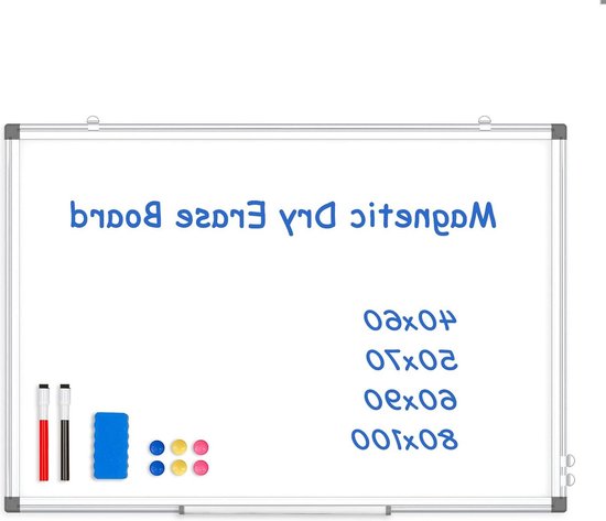 Magnetisch whiteboard voor muur droog wissen - 90x120 cm - aluminium ...