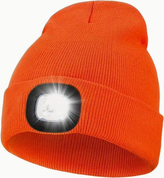 LED Muts met Oplaadbare Hoofdlamp – Warme Wintermuts met USB Lamp – 3 ...