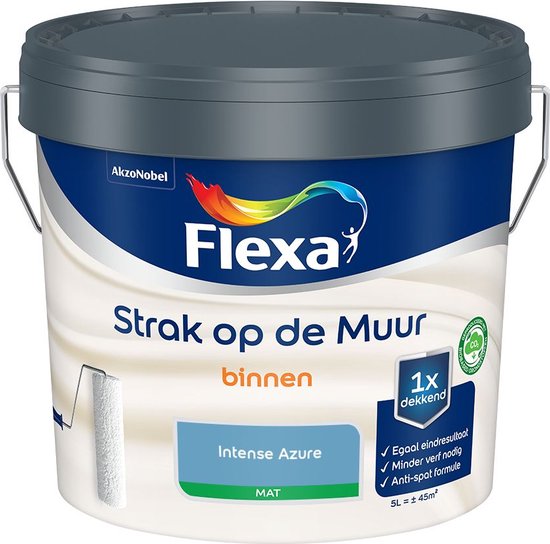 Flexa - Strak op de Muur Binnen Muurverf Mat - Intense Azure - Kleur ...