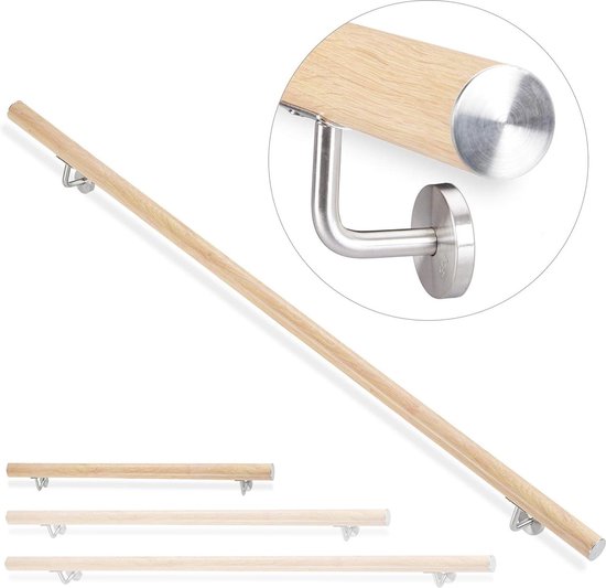 Aluminium trapleuning - rond - 100 cm Ø 42 mm - beukenhout look - voor ...