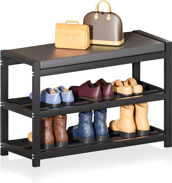 Shoe storage bench - 3 niveaus - Carbon staal - 65 x 25 x 41.5 cm | bol