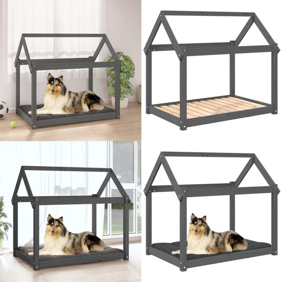 vidaXL Hondenbed 101x70x90 cm massief grenenhout grijs - Hondenmand ...