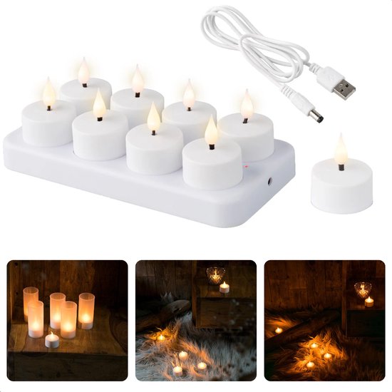 Cheqo® LED Theelichtjes Set - Waxinelichtjes Oplaadbaar en Duurzaam - Horeca LED Kaars... | bol