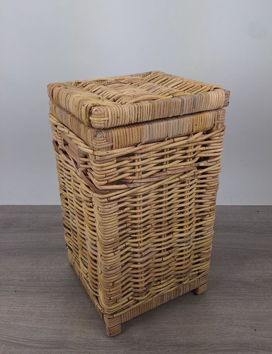 MigoStyling - Wasmand - Vierkant - Met deksel - 30x30x55 - Riet - Rotan ...