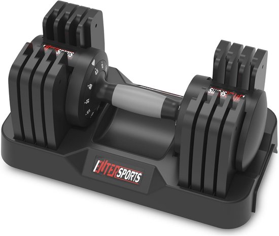 Verstelbare halters 18 kg - Ruimtebesparende gewichten met antislip ...