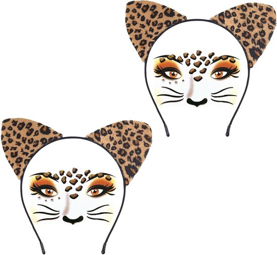 4 stuks luipaardaccessoires: luipaardoren hoofdband en tatoeagestickers ...