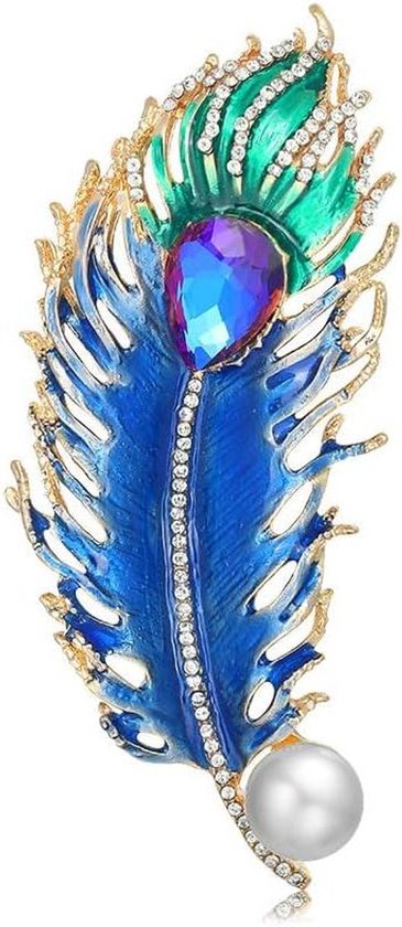 Elegante Pauw Veer Broche Pins Teardrop Crystal CZ Parel Badge Corsages ...