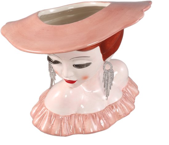 PTMD Lady Pink Ceramic Women With Hat Pot | bol