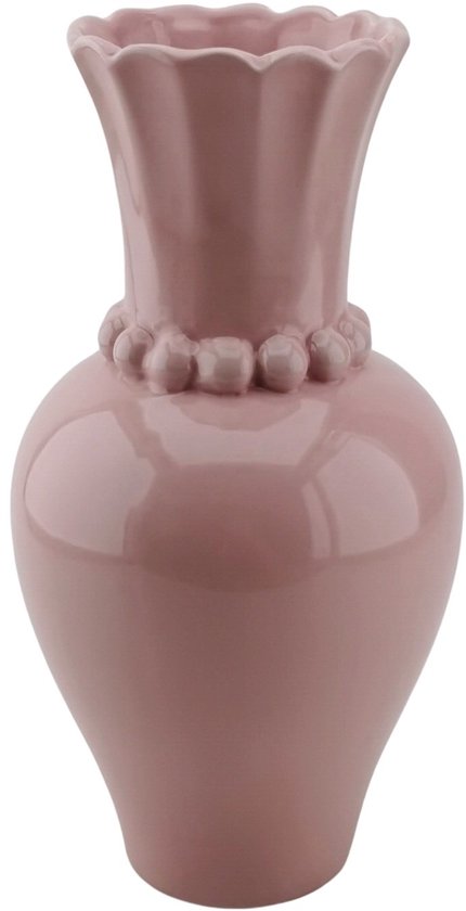 Housevitamin Vaas- Vaas met Parelhals-Aardewerk - Licht Roze- 12x12x24cm | bol