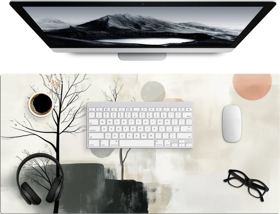 Bureau onderlegger 80x40 cm - Wabi sabi - Beige - Plant - Muismat XXL ...