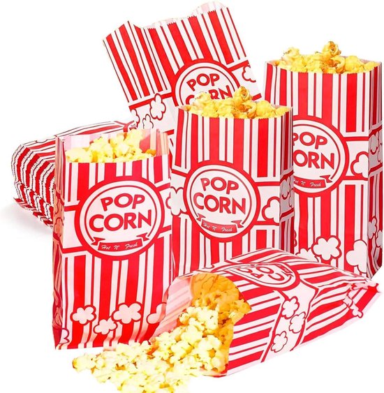 Popcornzakjes - Papieren zakjes 21 x 9 cm, rood en wit gestreept (200 ...