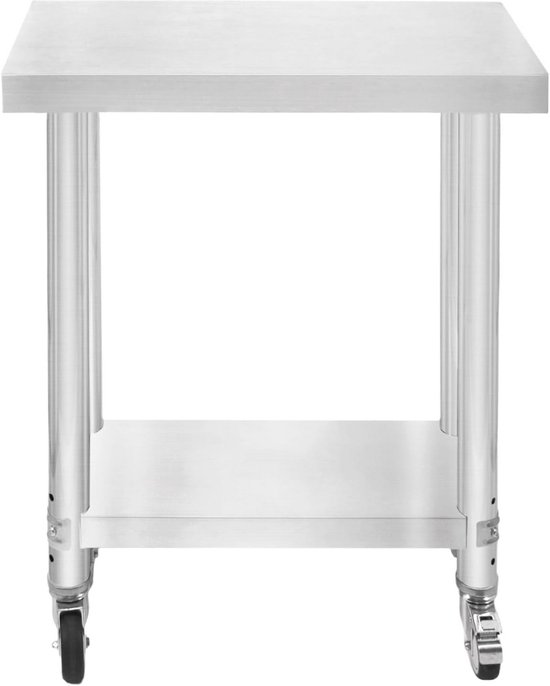 Mobiele RVS Catering Werkbank met Verstelbare Onderste Plank en Zwenkwielen | bol