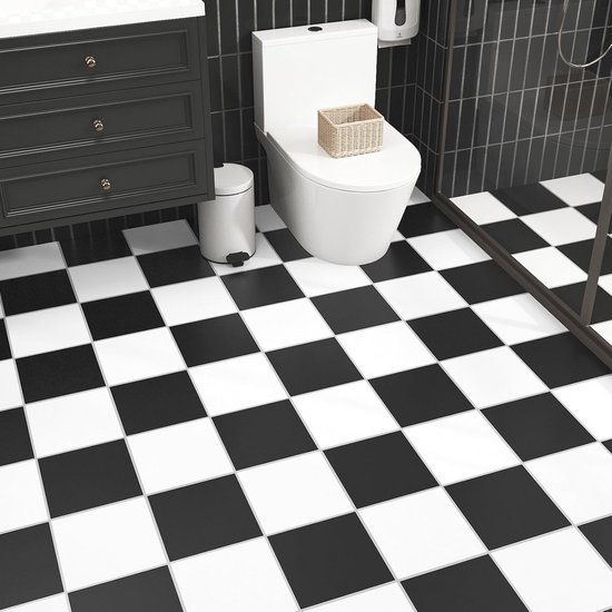 Vinyl vloertegels 12 stuks zelfklevend tegellook zwart-wit 30x30 cm ...