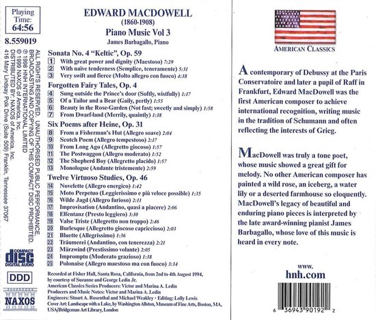 James Barbagallo - Macdowell: Piano Music 3 (CD), James Barbagallo ...