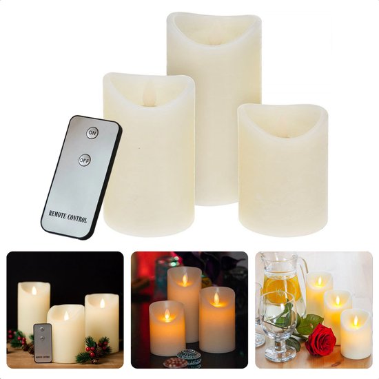 Cheqo® Set van 3 LED Kaarsen met Afstandsbediening - Realistische Led ...