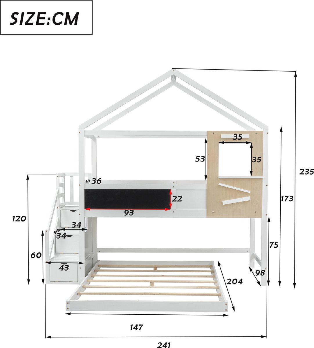 Merax Stapelbed 3 Persoons - Kinderbed met Opbergruimte - Huisbed ...