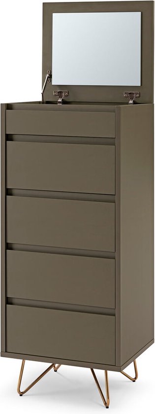 Ladekast Lucy Grijs - MDF - Breedte 45 cm - Hoogte 110 cm - Diepte 40 ...