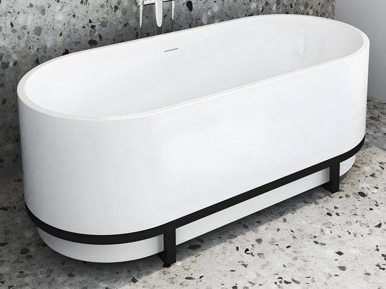 Vente-unique Ovaal vrijstaand bad met metalen decoratie - 230 L - 160 x ...