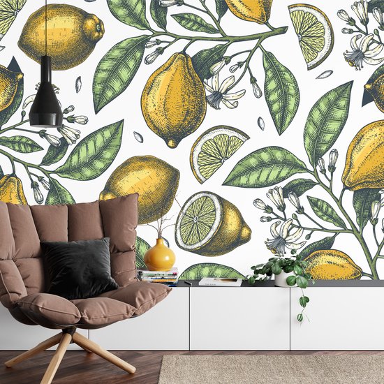 Fotobehang Citroenen Met Bloemen | bol