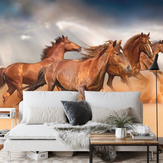 Fotobehang Paarden Rennen In De Woestijn | bol