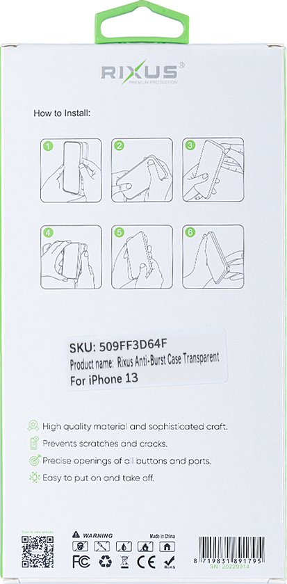Rixus iPhone 13 Anti -Burst Case Transparant telefoonhoes ...