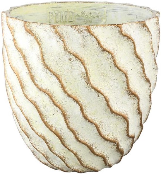 PTMD Sharlae Cream Cement Pot Wavy Lines Round XXL | bol