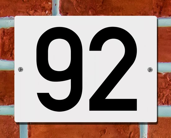 Huisnummerbord Wit - Nummer 92 - 15 x 12 cm - incl. bevestiging ...