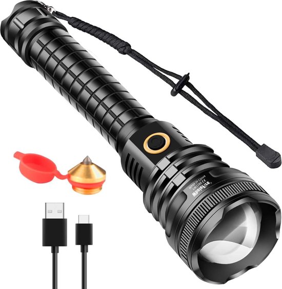 Led-zaklamp - 90000 lumen - Waterdicht - USB-oplaadbaar - Zwart | bol