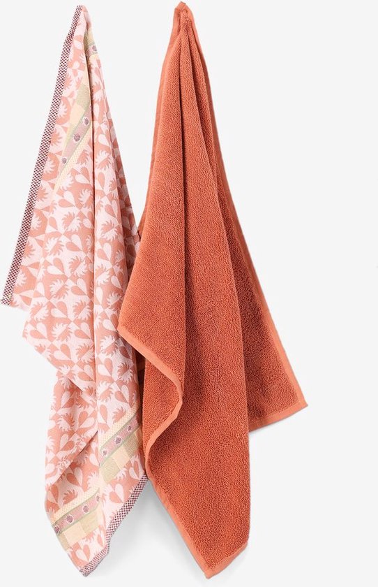 Sissy-Boy - Roze handdoek en theedoek - Hartjes print - 100% katoen | bol